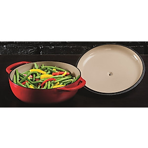 Lodge 3 Quart Enameled Cast Iron Dutch Oven with Lid – Dual Handles – Oven Safe up to 500° F or on Stovetop - Use to Marinate, Cook, Bake, Refrigerate and Serve – Island Spice Red