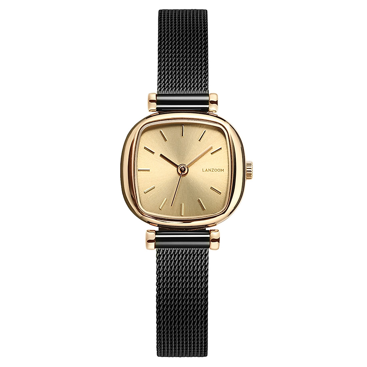 LANZOOM Candy Shape Women's Quartz Watch - Gold Square Dial, Black Tone Steel Band. Gift for Women on Holidays and Special Occasions.