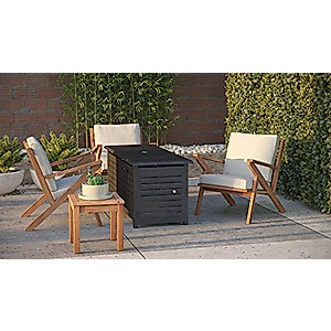 Patio Sense 62969 Oslo Wooden Armchair Cream Colored Cushion Artfully Angled Arms Modern Scandinavian Collection Indoor Outdoor Furniture