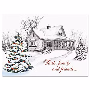 Current Winter Home Personalized Christmas Greeting Cards Set - Set of 18 Large 5 x 7-Inch Folded Cards, Themed Religious Holiday Card Value Pack, Add Names or Text, Envelopes Included