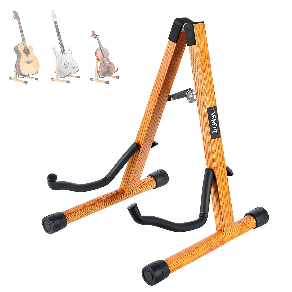 VANPHY Adjustable Beech Wood Guitar Stand Folding Electric Acoustic Guitar Stand Floor Bass Stand Wooden with Padded Classical bass Stand A-Frame Ukulele