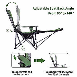 NURTUDIS Camping Lounge Chair, Portable Camping Chair with Footrest, Folding Reclining Camping Chair,Storage Bag & Headrest, Mesh Recliner, 330lbs Weight Capacity (Green)