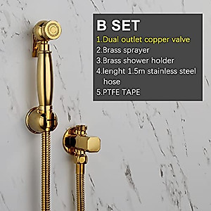 IIPOSAQQ Hand Held Bidet Sprayer Shiny Titanium Gold Solid Brass Toilet Douche Kit Shower Head Copper Valve Faucet Set (Color : A) (B)