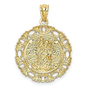 Solid 14k Yellow Gold Two Toned Catholic Patron Saint Christopher Pendant Charm Medal