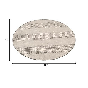 SAFAVIEH Montauk Collection Area Rug - 6' Round, Ivory & Anthracite, Handmade Flat Weave Boho Farmhouse Cotton Tassel Fringe, Ideal for High Traffic Areas in Living Room, Bedroom (MTK330N)