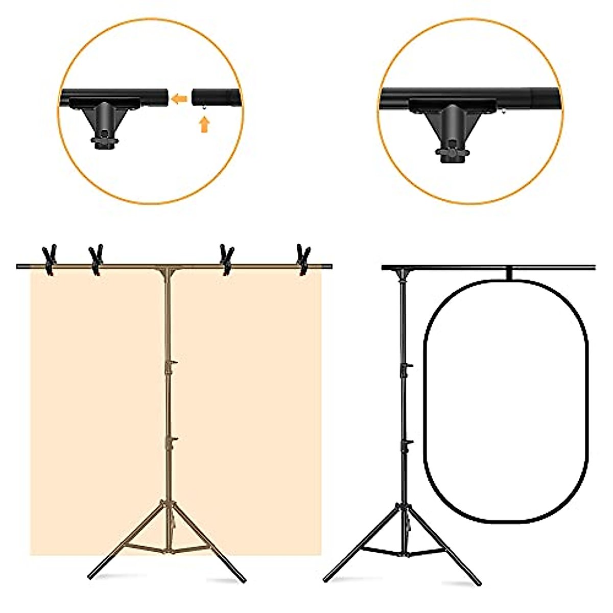 [Upgraded T-Shaped Joint Version] T-Shape Backdrop Stand Kit 6.5x5ft, MOUNTDOG Photo Backdrop Stand Background Support System with 4 Clamps for Photography Video Studio (Backdrop NOT Included)