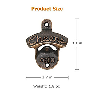 OURIZE 2Pcs Wall Mounted Beer Bottle Opener Retro Outdoor Bottle Opener with Mount Screws Set for Beer Cap Coke Bottle