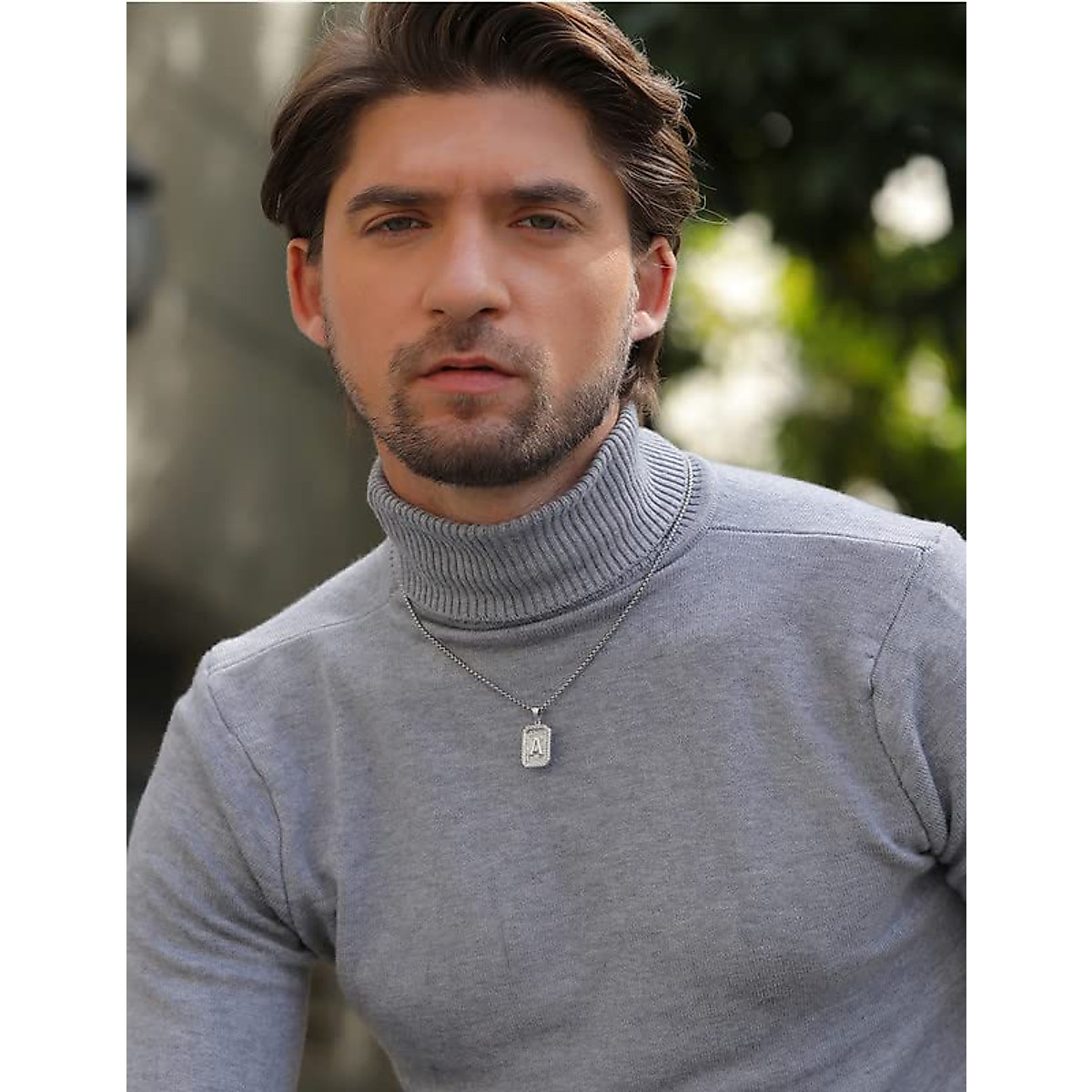 Airrty Initial Letter Pendant Necklace for Men Women Sterling Silver Plated Box Chain Necklace 20 Inches Initial Necklaces for Men (A)