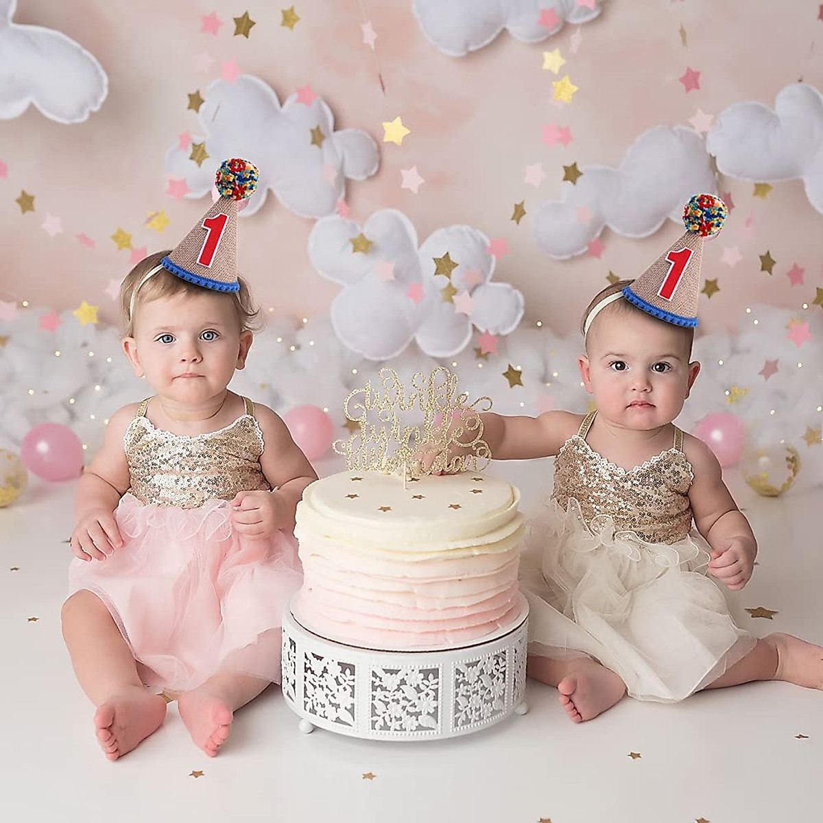 WAHAWU 1st Birthday Party Cone Hat - First Birthday Party Hat, Birthday Hats for Kids, Baby Girls/boys Birthday Cone Hat, Colored Fur Balls Hat, Party Photo Prop