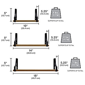MELANNCO Floating Wall, Wood and Curve Metal Shelves, for Bedroom, Living Room, Kitchen, Nursery, Set of 3, Natural
