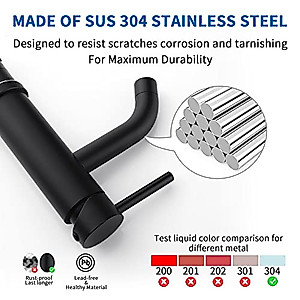 Single Handle Matte Black Bathroom Faucet, Black Bathroom Sink Faucet Single Hole with cUPC Certified Water Supply Lines, Modern SUS 304 Stainless Steel Vanity & RV Lavatory Faucet for 1 Hole Sink