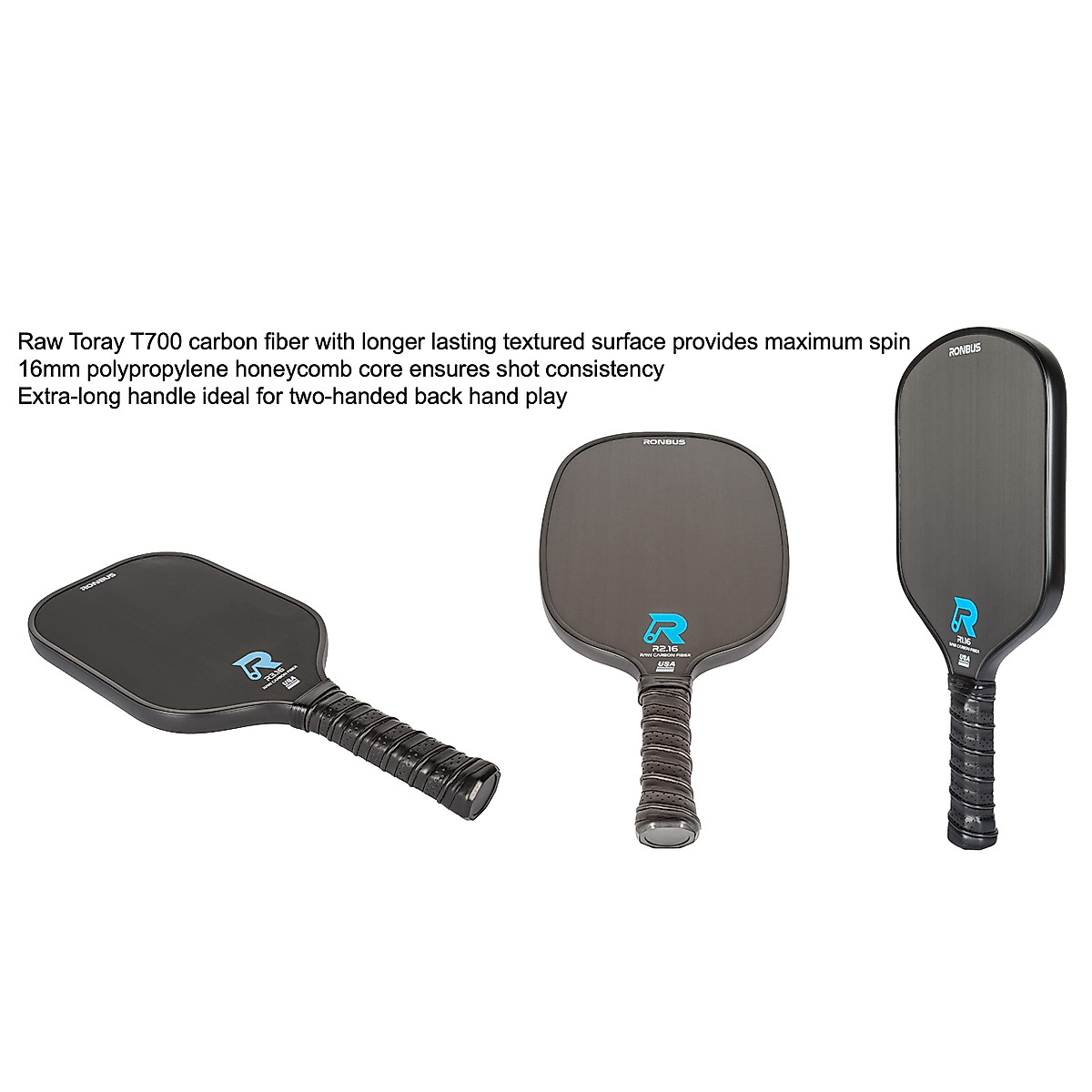 Ronbus R1.16/R2.16/R3.16 Raw Toray T700 Carbon Fiber Pickleball Paddle with 16 mm Polypropylene Honeycomb Core (R3.16)
