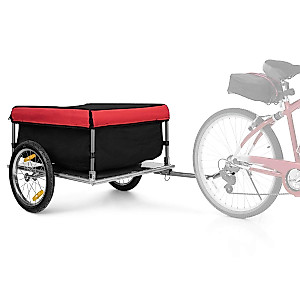 Goplus Bike Cargo Trailer, Foldable Bicycle Trailer with 16” Wheels, Removable Cover, Oxford Fabric, Folding Frame Quick Release, Bike Cart Bike Wagon Trailer for Luggage, Tools, Groceries