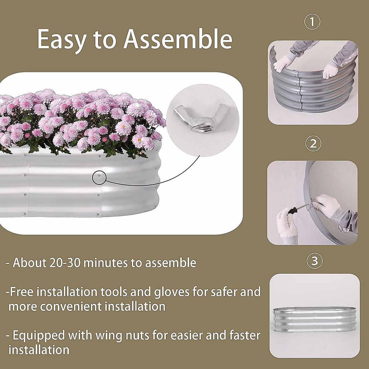 Anraja Raised Garden Bed Galvanized Metal Planter Boxes Outdoor for Gardening, Grow Plants, Flowers, Vegetables, Herbs, 4X2X1 Ft