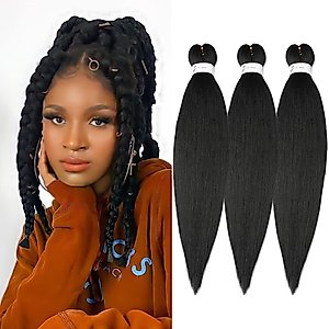 Easy Braid Pre stretched Braiding Hair 14 Inch 3 Packs Black (14 Inch,1B#)