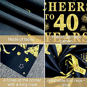 Trgowaul 40th Birthday Decorations for Women Men, Cheers to 40 Years Banner, Black and Gold 40th Birthday Backdrop, 40th Wedding Anniversary Decorations Party Banner Photography Supplies Background