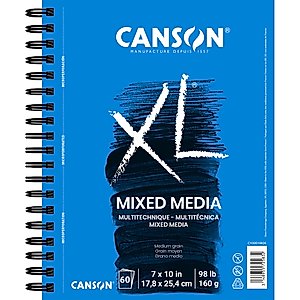 Canson XL Series Mixed Media Pad, Side Wire, 7x10 inches, 60 Sheets – Heavyweight Art Paper for Watercolor, Gouache, Marker, Painting, Drawing, Sketching