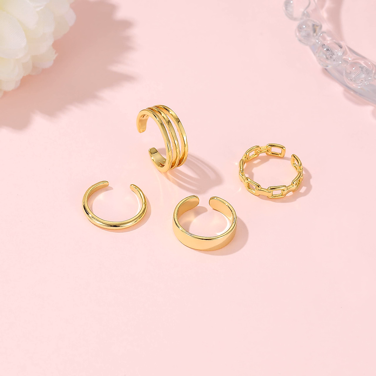 PWUEITR 4Pcs/1Set Adjustable Gold Silver Toe Rings for Women Knuckle Tail Ring Simple Summer Beach Open Toe Rings Set Foot Jewelry,gold