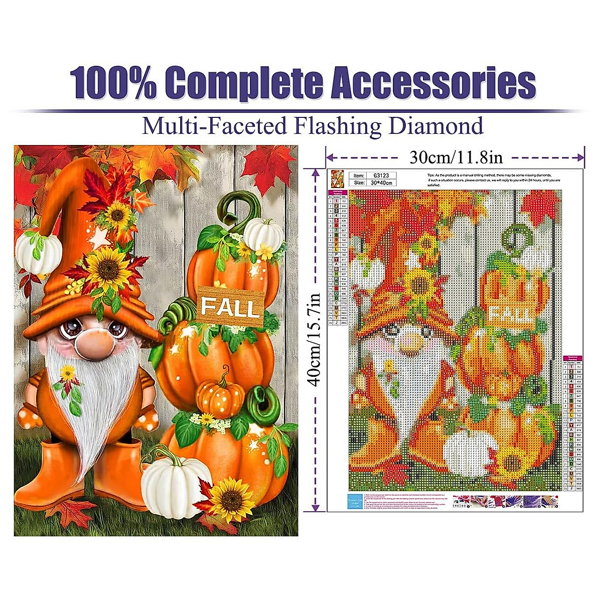 Akahllc Gnome Diamond Painting Kits for Adult, Pumpkin Diamond Art Kits for Adults 5D DIY Diamond Dots Gem Art and Crafts Thanksgiving Decoration 12x16 inches