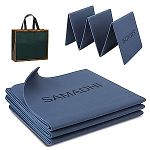 SAMADHI Folding Yoga Travel Mat with TPE Material, Double-sided non-slip, Lightweigh and Convenient packaging, 4mm Thick for Yoga Pilates and Fitness etc (With Waterproof Oxford Cloth Storage Bag)