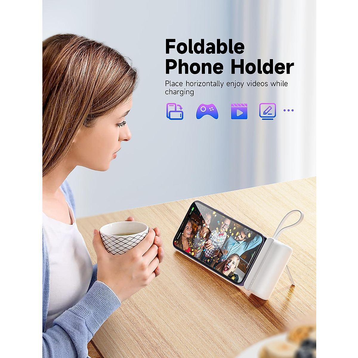 Tiitarn Small Portable Charger, 5000mAh Foldable Power Bank Built in Stand Mini Battery Pack Charger Compatible with i-Phone 14/13/13 Pro Max/12/11/XS/XR/X/8/7(Not USB-C)