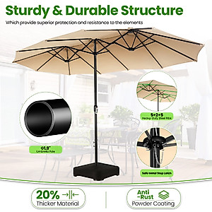 SEJOV 15FT Outdoor Patio Umbrellas with Base Included, Double Sides Market Table Umbrella with Crank System, 12 Steel Ribs and Air Vents, UV Protected Large Deck Umbrella for Garden, Lawn, Poolside