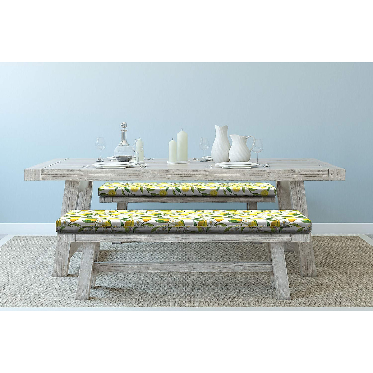 Ambesonne Nature Bench Cushion Set of 2, Exotic Lemon Tree Branches Yummy Delicious Kitchen Gardening Design, Standard Size Foam Pad and Decorative Cover, 45" x 15" x 2", Fern Green Yellow White