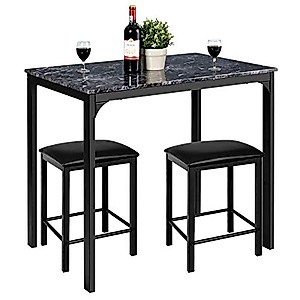 Giantex 3 Pcs Dining Table and Chairs Set with Faux Marble Tabletop 2 Chairs Contemporary Dining Table Set for Home or Hotel Dining Room, Kitchen or Bar (Black)