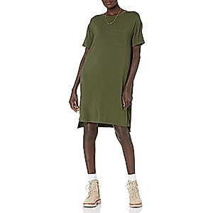 Amazon Essentials Women's Jersey Oversized-Fit Short-Sleeve Pocket T-Shirt Dress (Previously Daily Ritual), Forest Green, Medium