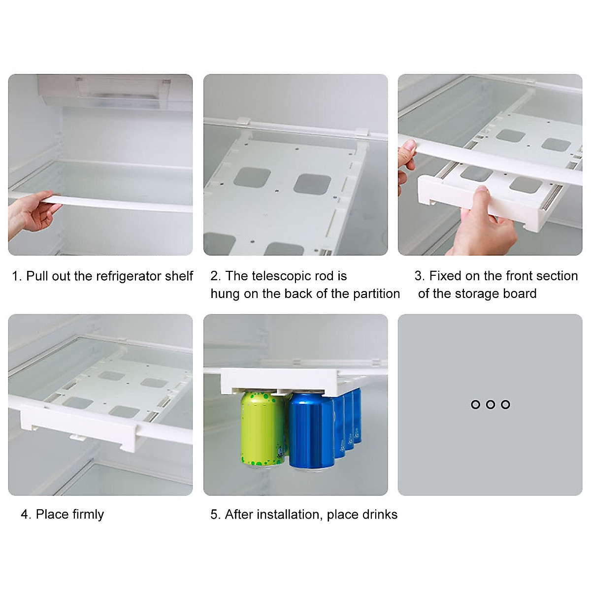 Yuehuamech Refrigerator Drink Storage Shelf Soda Can Organizer Rack Fridge Beverage Hanging Holder Can Dispenser Holder Fridge Storage Sliding Rack for Cupboard Fridge