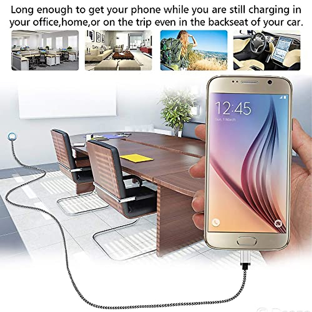 Deegotech Micro USB Cable, 10ft 3-Pack Extra Long Android Charger Cable, Nylon Braided Phone Charger Cords Fast Charging for Samsung Galaxy S7 Edge S6 S5, Android Phone, LG