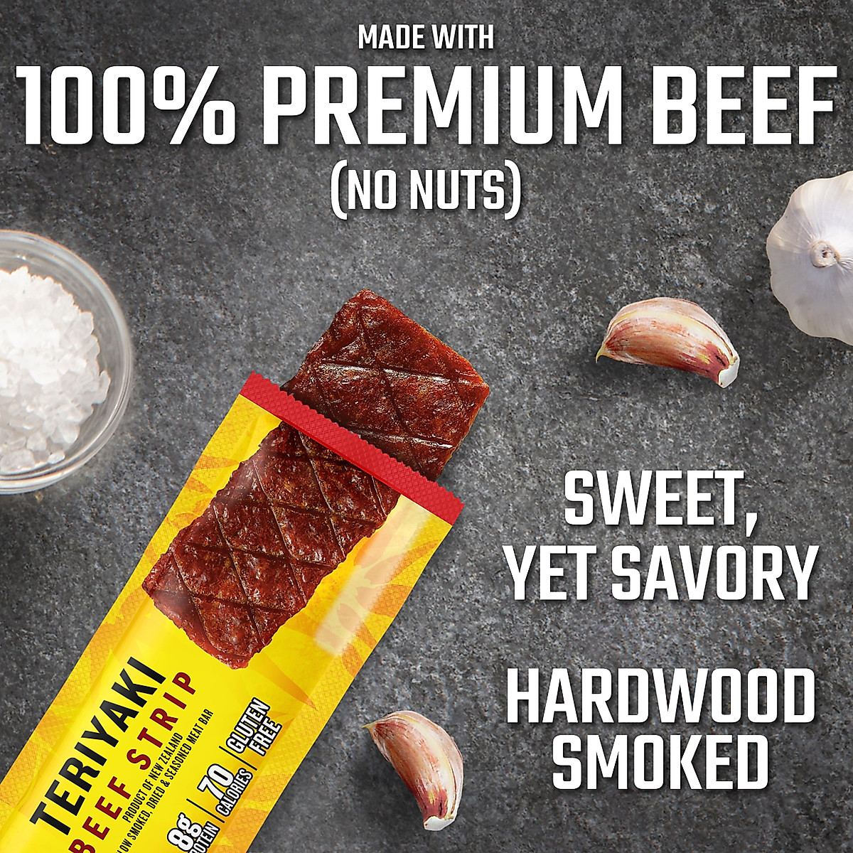 Jack Link's Jerky Bars, Teriyaki - 8g of Protein and 80 Calories, Made with Premium Beef, No added MSG - Keto Friendly and Gluten Free Snacks (Pack of 12)