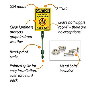 SmartSign 10 x 7 inch “Caution - Pesticide Application, Keep Off” Yard Sign and Stake Kit, 40 mil Laminated Rustproof Aluminum, Black/Red on Yellow, Set of 1