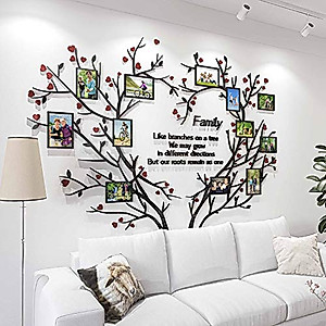 DecorSmart Love Family Tree Wall Decor Picture Frame Collage Removable 3D DIY Acrylic Wall Stickers for Living Room with Red Heart and Quote Family Like Branches on a Tree