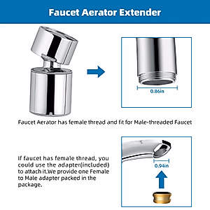 Hibbent NSF/ANSI/CAN 61 Certified Faucet Aerator, CUPC Certification 360-degree Swivel Kitchen Faucet Aerator, 2-Flow Sprayer Modes Faucet Replacement Part-55/64 Inch Female Thread, Polished Chrome
