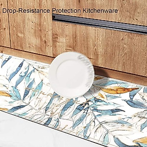 Kitchen Rug Set, LEEVAN Kitchen Floor Mats 2 Piece PVC Leather Anti Fatigue Comfort Heavy Duty Waterproof Oil Proof Non-Skid Rubber Back Washable Doormat Bathroom Area Rug(17" X 29"+17" X 59", Leaves)