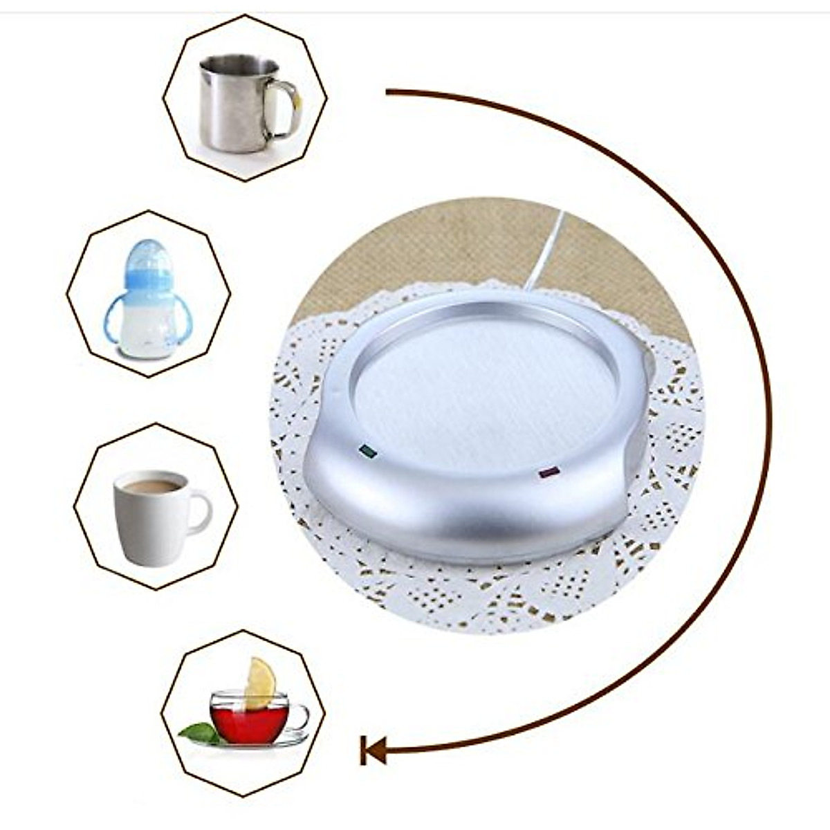 FixtureDisplays® USB Mug (Up to 2.9" Diameter Mugs) Warmer for Office, Home Use, Desktop Heated Coffee & Tea 16775