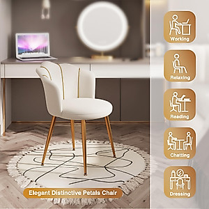 FiveWillowise Living Room Chairs, Mid Century Modern Accent Chair, Preppy Dining Chair, Upholstered Velvet Chair with Gold Legs, Cute Vanity Chair with Back for Bedroom, Study, Waiting Room, Beige