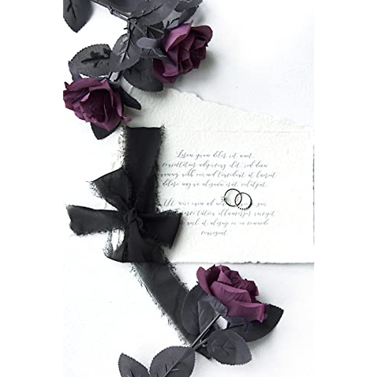 Kainonnan 3 Rolls Black Silk Ribbon Chiffon Ribbon Handmade Fringe Ribbon 1.5" x 7Yd Ribbon for Gift Wrapping Wedding Invitations Wedding Bouquets Decor (Black)