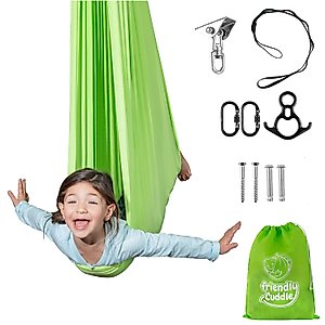 Friendly Cuddle Indoor Swing for Kids – Indoor Sensory Swing, or Outdoor, + 360° Swivel Calming Compression Therapy Swing Hammock for Kids & Adults with All Hardware – Sensory-Motor Toys & Gifts