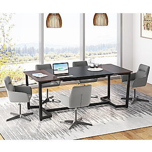 Tribesigns 6FT Conference Table, 70.8L x 31.5W inch Meeting Table for Office Conference Room, Modern Rectangular Seminar Training Table, Metal Frame, Rustic Brown/Black