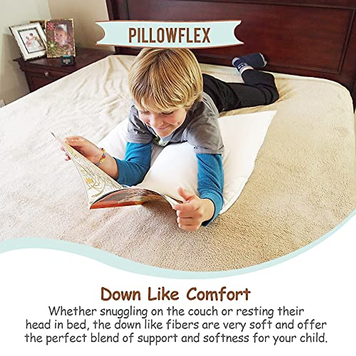Pillowflex Sleep & Toddler Pillow (18x24 inches) - Soft Faux Synthetic Down Alternative Pillows Perfect for Toddlers, Bed Pillows for Sleeping Wedge with Neck Support and Allergy Free Kid's Pillows.