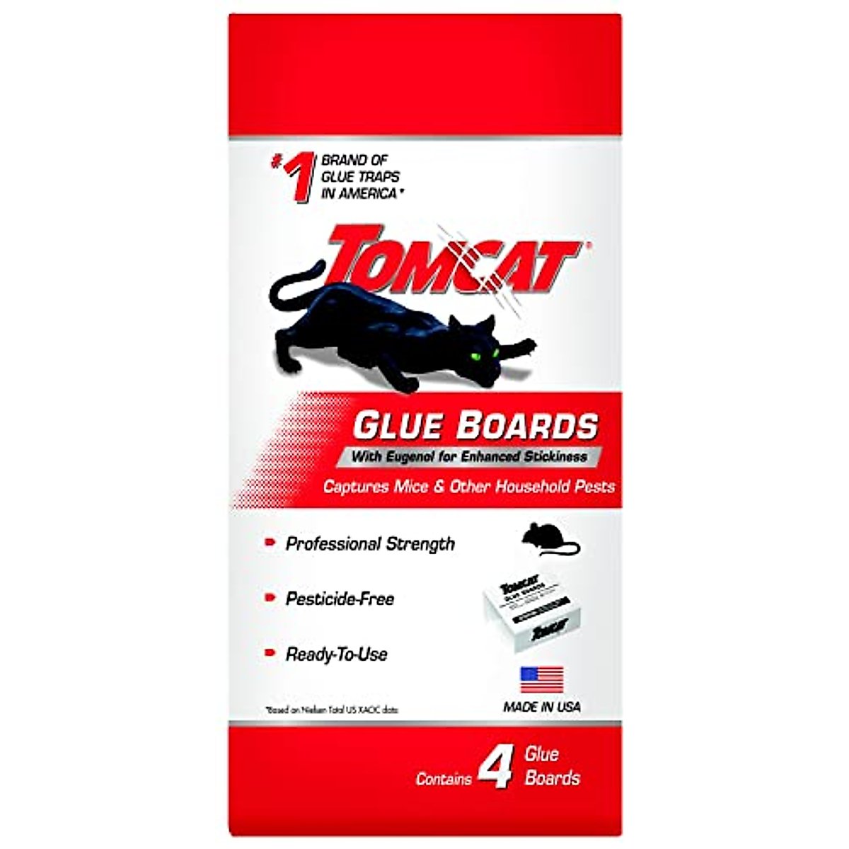 Tomcat Glue Boards with Immediate Grip Glue for Mice, Cockroaches, and Insects, Use Flat or Covered, Ready-To-Use, 4 Traps