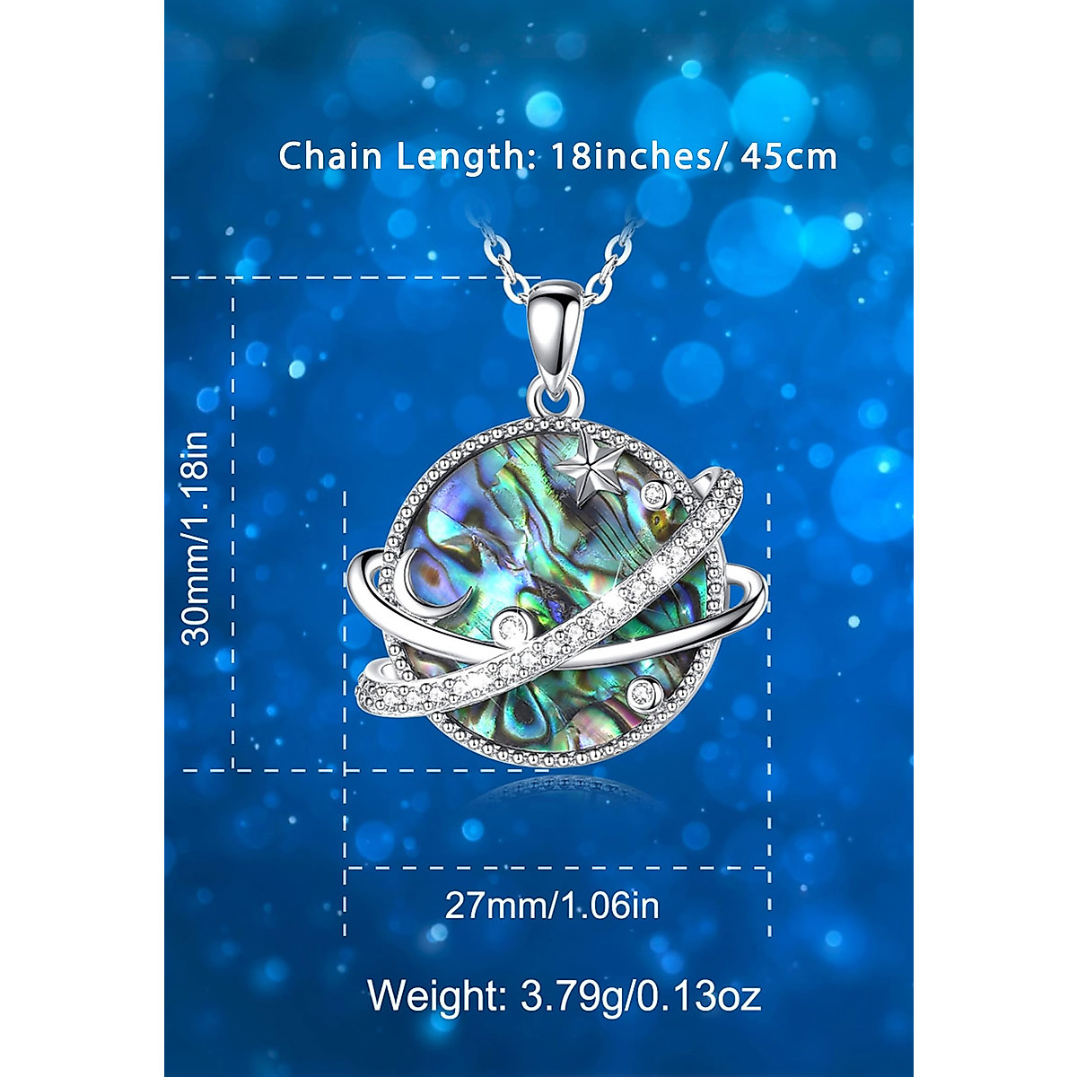 INFUSEU Abalone Moon Star Necklace Sterling Silver Pendant Women Space Planet Celestial Jewelry for Teen Teenager Universe Galaxy Cute Graduation Gifts Astronomy Lovers