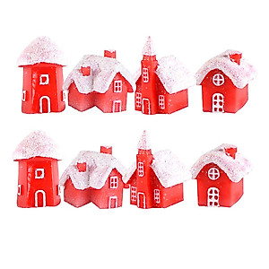 SEWACC 8pcs Christmas Indoor Decoration Christmas Tree Ornaments Christmas Houses Christmas Desktop Decor for Miniature DIY Snow Globe Kit Desktop Decoration Red Crafts Candy