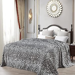 Home Soft Things Light Weight Animal Safari Style Black White Leopard Printed Flannel Fleece Blanket (Queen)