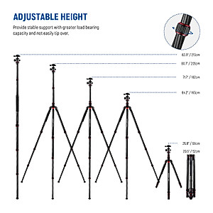 Neewer 79 Inches Carbon Fiber Camera Tripod Monopod with 2 Center Axis, 360 Degree Ball Head, 1/4 inch Quick Shoe Plate and Bag for DSLR Camera Video Camcorder Travel and Work，Load up to 26.5 pounds
