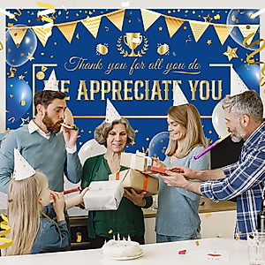 We Appreciate You Banner Backdrop -Wxiben Blue Employee Appreciation Decoration Thank You Nurse Teacher Banner Farewell Going Away Party Backdrop Supplies Work Anniversary Appreciation Decor(71*45 In)