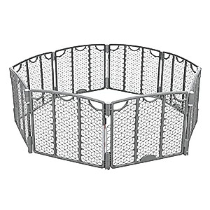 Evenflo Versatile Adjustable and Portable Play Yard with Lawn Stakes for Outdoor Use, Non-Scratch Floor Pads for Indoor Use, and Foldable Design with Molded Handle for Easy Transportation, Cool Gray