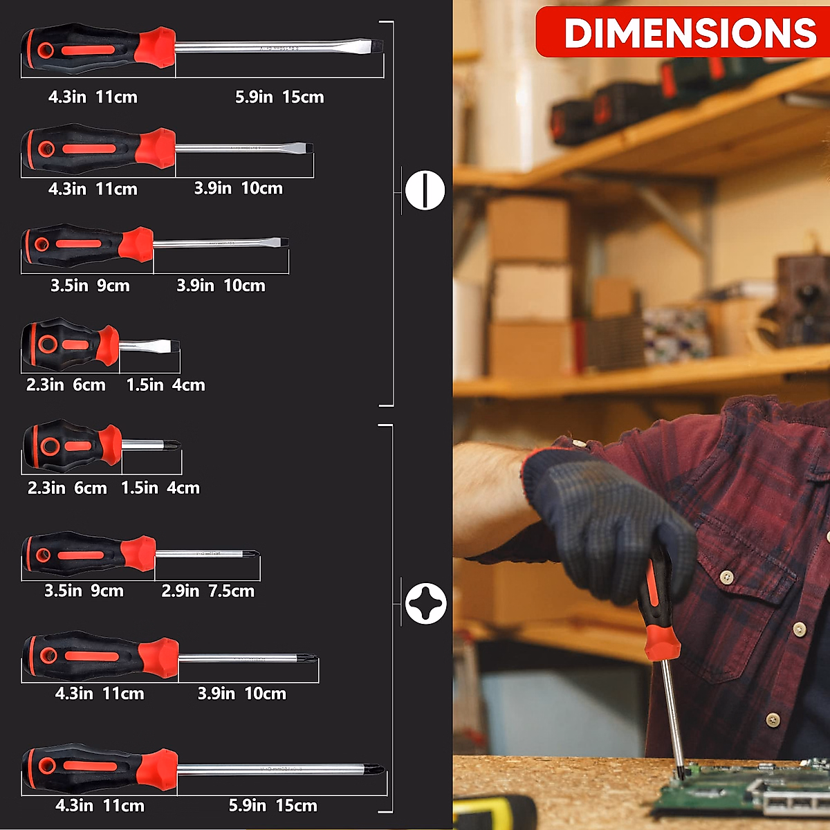 YY 8-Piece Assorted Screwdriver Set (PH #1 X 3", PH #2 X 4", 3/16" X 4", 1/4" X 4", 5/16" X 6")